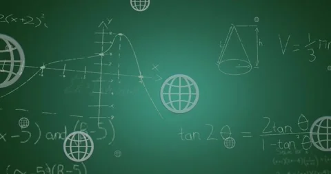 Animation of globe icons over mathematic... | Stock Video | Pond5