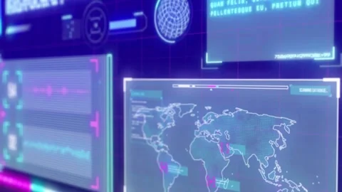 Animation of globe, loading bars, map an... | Stock Video | Pond5