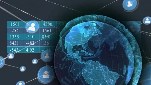 Animation of globe, numbers in chart wit... | Stock Video | Pond5