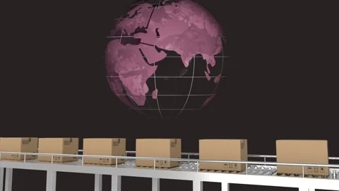 Animation of globe over cardboard boxes ... | Stock Video | Pond5