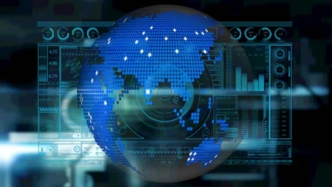 Animation of globe over data processing ... | Stock Video | Pond5