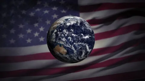Animation of globe over flag of united s... | Stock Video | Pond5