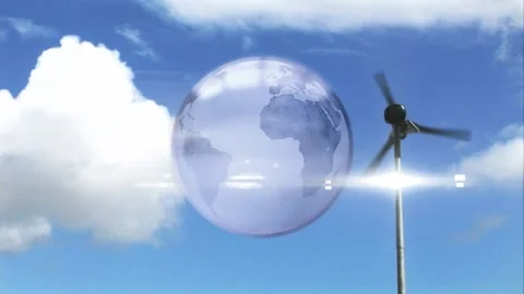 Animation of globe over wind turbine | Stock Video | Pond5