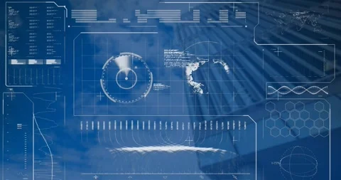 Animation of globe, radar, loading bars,... | Stock Video | Pond5