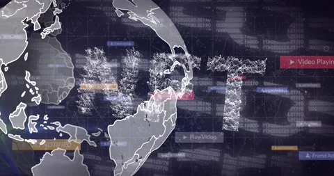 Animation of globes and block chain on b... | Stock Video | Pond5