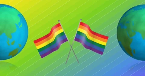 Animation of globes over rainbow flags o... | Stock Video | Pond5