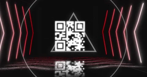 Animation of glowing qr code over neon g... | Stock Video | Pond5
