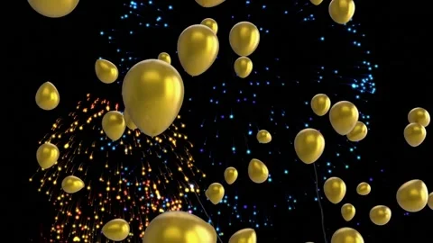 Animation of gold balloons with firework... | Stock Video | Pond5