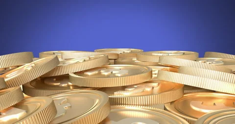 Animation of gold coins on blue backgrou... | Stock Video | Pond5