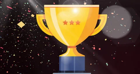 Animation of gold cup and confetti float... | Stock Video | Pond5