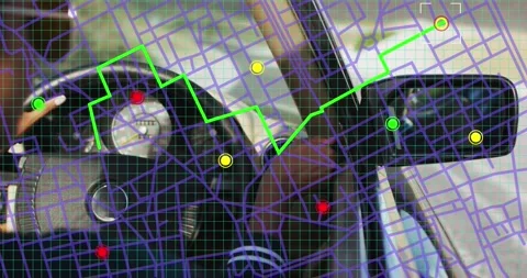 Animation of gps visualization over car ... | Stock Video | Pond5