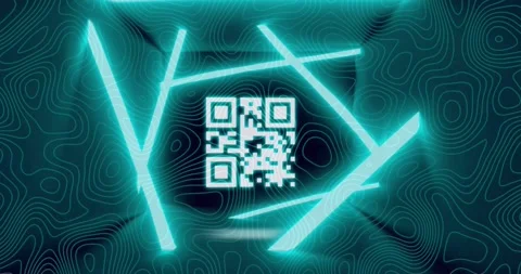 Animation of gr code and neon lines over... | Stock Video | Pond5