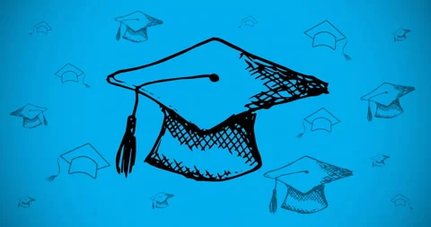 Animation of graduation hats on blue bac... | Stock Video | Pond5