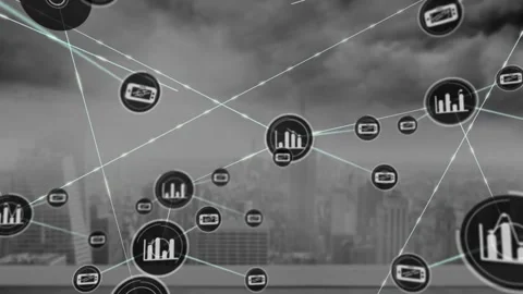 Animation of graph and phone icons conne... | Stock Video | Pond5