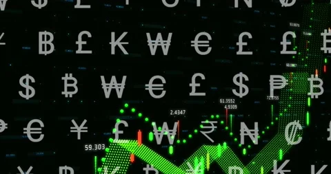 Animation of graphs and currency symbols... | Stock Video | Pond5