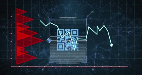 Animation of graphs and qr code over nav... | Stock Video | Pond5