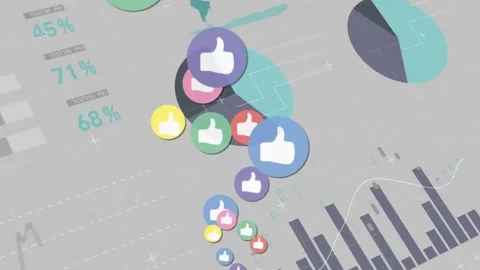 Animation of graphs and social media ico... | Stock Video | Pond5
