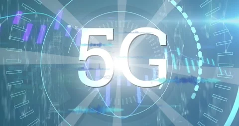 Animation of graphs, data and 5g on blue... | Stock Video | Pond5