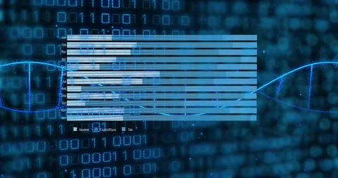 Animation of graphs, dna and binary code... | Stock Video | Pond5