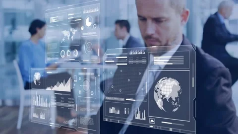 Animation of graphs, globes, map, loadin... | Stock Video | Pond5