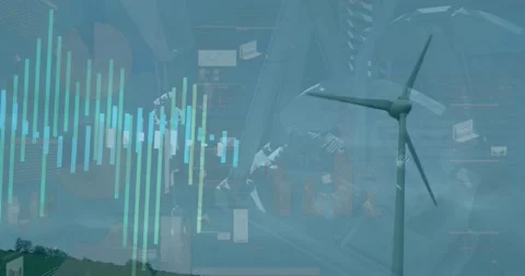 Animation of graphs moving over wind tur... | Stock Video | Pond5