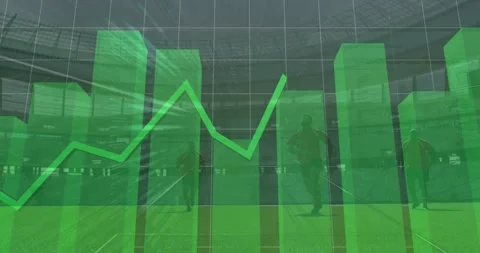 Animation of green graphs over team of d... | Stock Video | Pond5