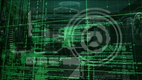 Animation of green grid over circular sc... | Stock Video | Pond5