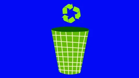 Animation green recycle bin on blue back... | Stock Video | Pond5