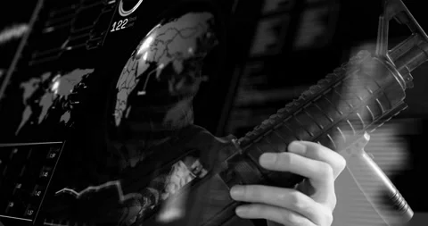 Animation of hand of soldier holding gun... | Stock Video | Pond5