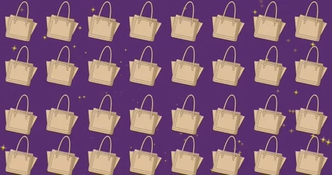 Animation of handbag icons over purple b... | Stock Video | Pond5