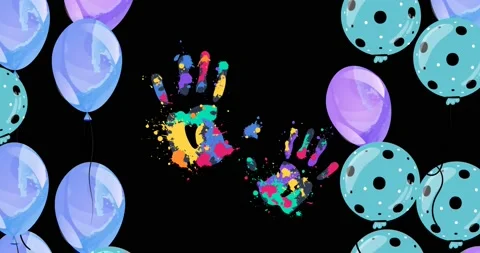 Animation of handprints and balloons on ... | Stock Video | Pond5