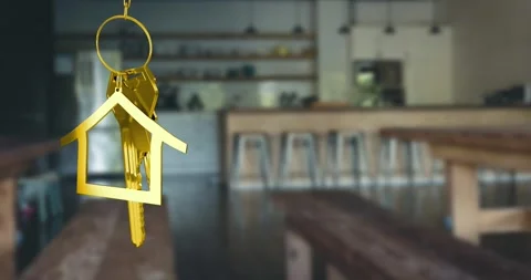 Animation of hanging golden house keys a... | Stock Video | Pond5