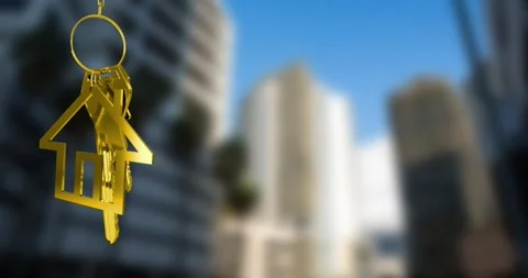 Animation of hanging golden house keys a... | Stock Video | Pond5