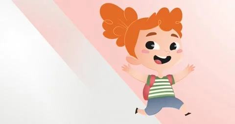 Animation of happy girl cartoon with bag... | Stock Video | Pond5