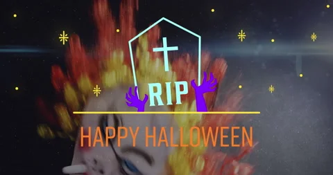 Animation of happy halloween and rip tex... | Stock Video | Pond5