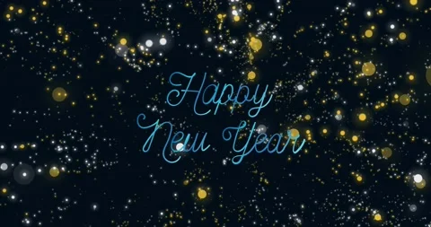 Animation of happy new year text in blue... | Stock Video | Pond5