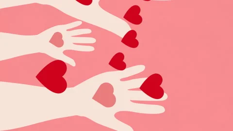 Animation of hearts and hands over pink ... | Stock Video | Pond5