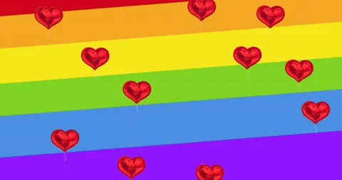 Animation of hearts floating on rainbow ... | Stock Video | Pond5