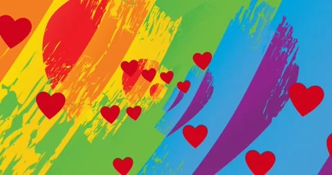 Animation of hearts floating on rainbow ... | Stock Video | Pond5