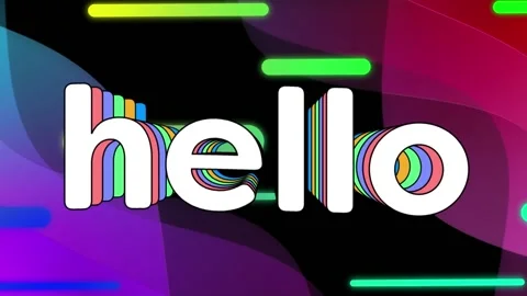 Animation of hello text over shapes on d... | Stock Video | Pond5
