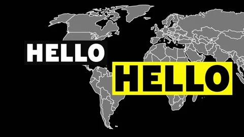 Animation of hello text over world map o... | Stock Video | Pond5