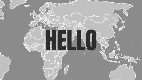 Animation of hello text over world map o... | Stock Video | Pond5