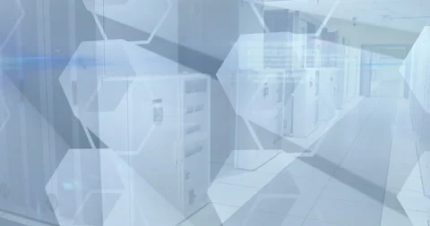 Animation of hexagons over tech room wit... | Stock Video | Pond5