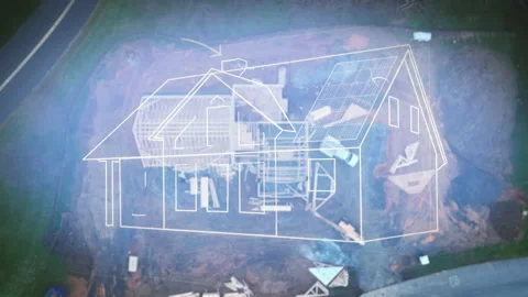 Animation of house blueprints overlay on... | Stock Video | Pond5