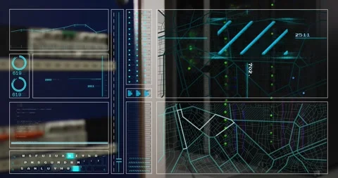 Animation of hud screens with map, graph... | Stock Video | Pond5