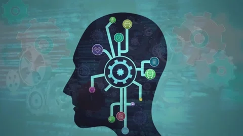 Animation of human head models with gear... | Stock Video | Pond5