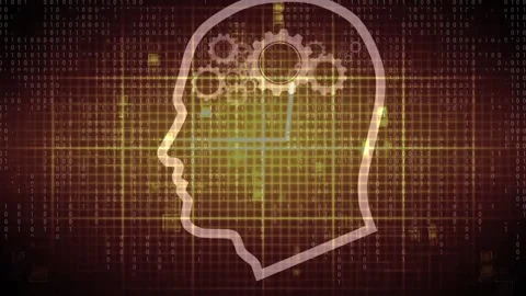 Animation of humand head with cogs over ... | Stock Video | Pond5