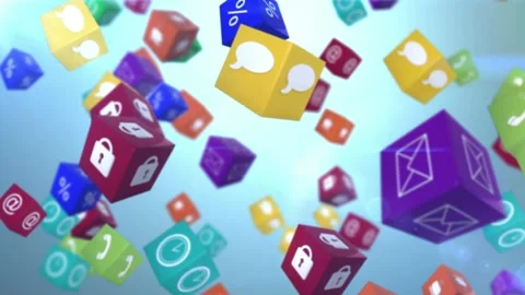 Animation of icon in 3d cubes floating a... | Stock Video | Pond5