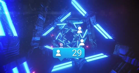 Animation of icons and glowing blue shap... | Stock Video | Pond5