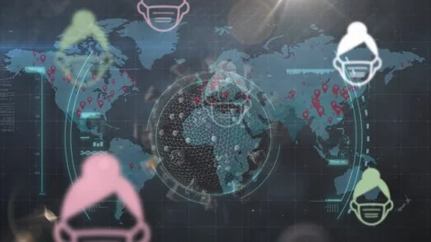 Animation of icons with face masks over ... | Stock Video | Pond5